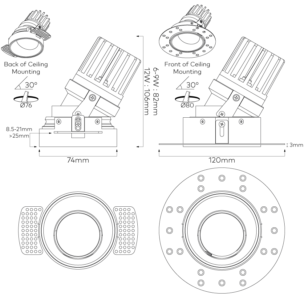 Dark Round Trimless Tilt 80 - 9W | IBL Lighting